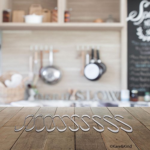 Flat S-Shaped Hanging Hooks - for Kitchen Utensils, Garage or Garden Tools, etc. - Heavy Duty Genuine Solid 304 Stainless Steel - Multi Purpose - This Kit Contains 10 Small Hooks