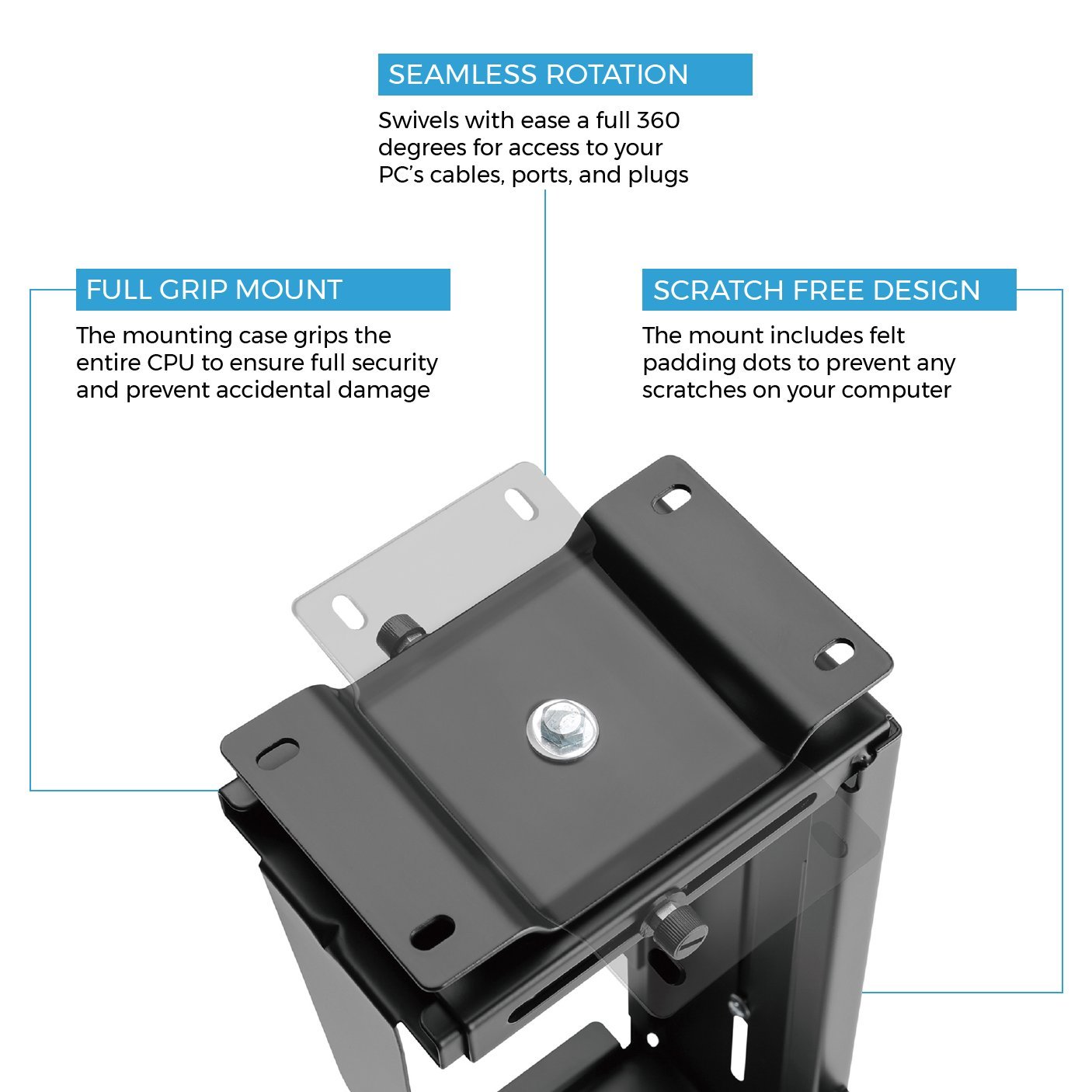HumanCentric Adjustable Under Desk PC Mount and CPU Holder Wall Mount, PC Mount Under Desk Computer Mount That Fits Most PC or Computer Cases, PC Holder Under Desk Tower Mount, PC Under Desk Mount