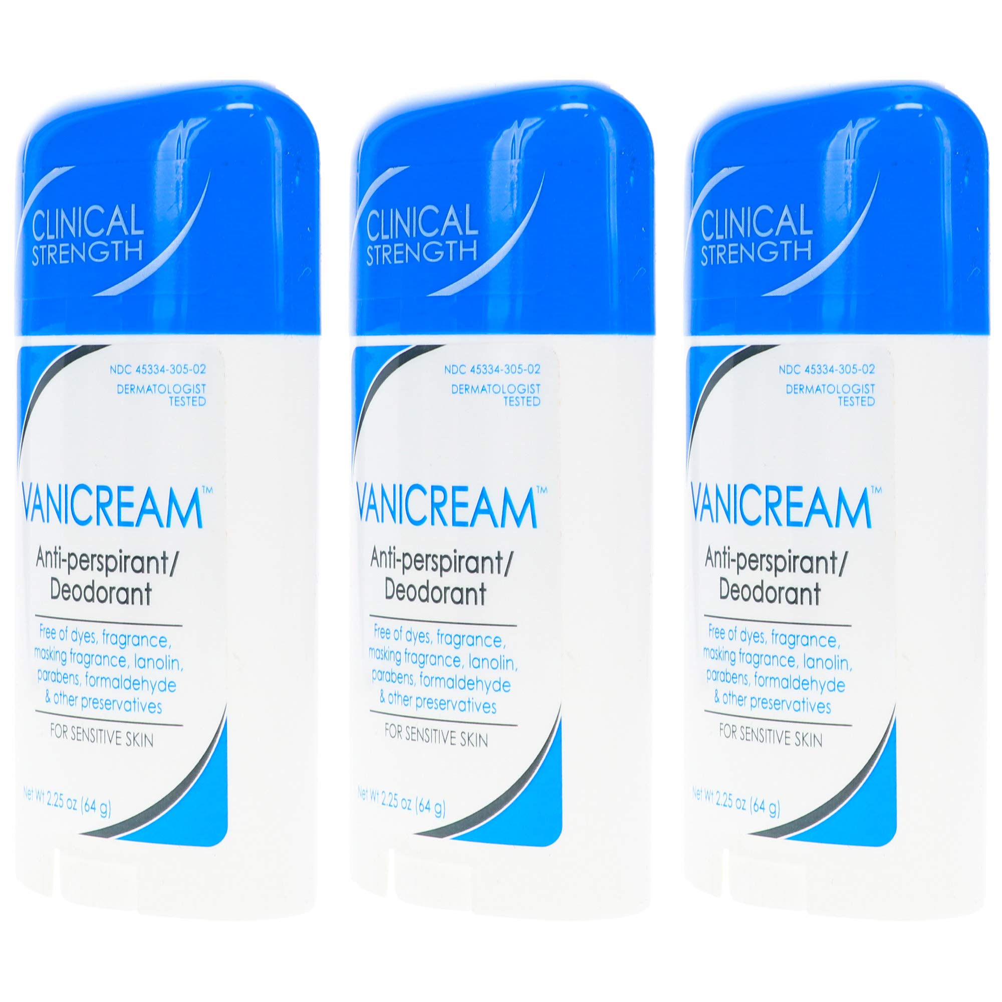 Vanicream Anti-Perspirant - Deodorant Clinical Strength For Sensitive Skin, 2.25 Oz Pack of 3
