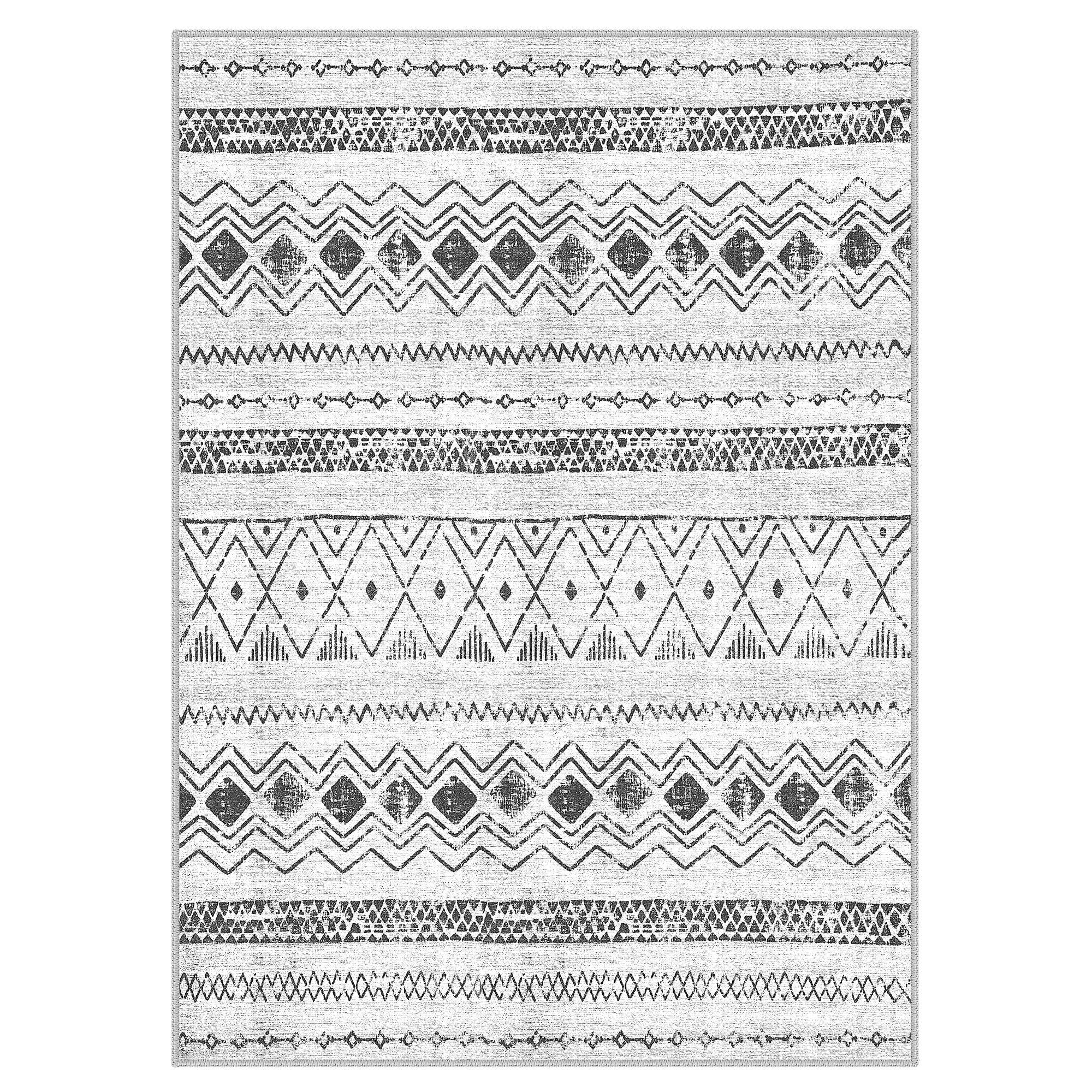 Boho Moroccan Area Rug 8x10 - Large Indoor Geometric Neutral Rug for Living Room Bedroom Dining Table Modern Home Office - Soft & Machine Washable Foldable Farmhouse Carpet - Grey