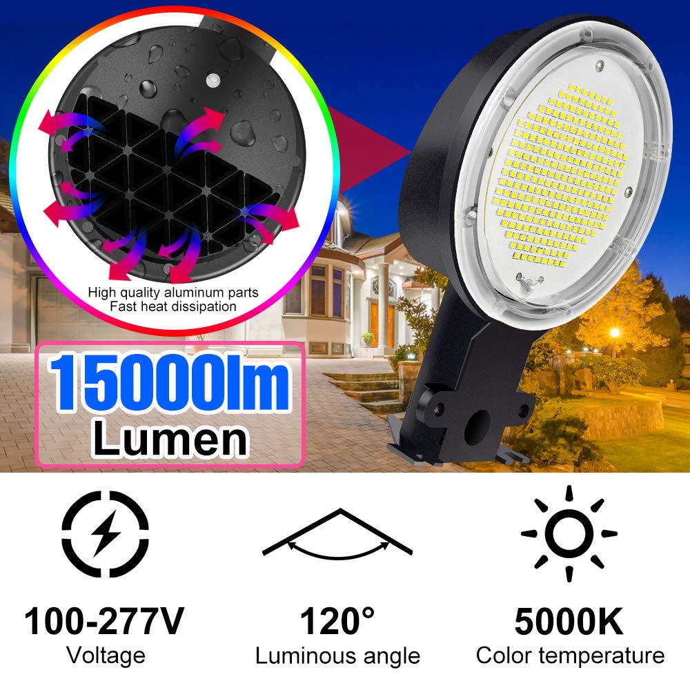 Area Lights for Outdoor Dusk to Dawn,100W LED Barn Light ,15000 Lumens,Wall lamp 5000K Daylight,Yard Lights Outdoor Waterproof IP65 ,Street Light Sensor,100-277V,Security Floodlight,5-Year Warranty