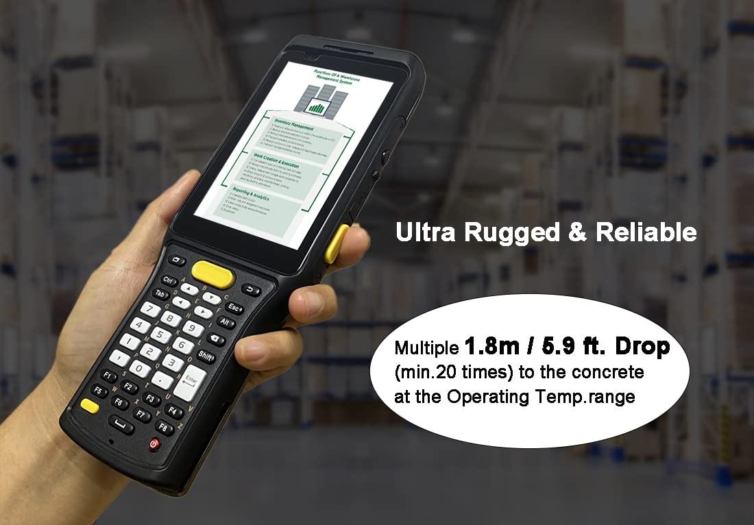Rugged Android Handheld PDA Warehouse Inventory Barcode Scanner, Integrated Zebra 2D Scan Engine, Physical Keypad, GPS, WiFi & 4G for WMS & Logistics
