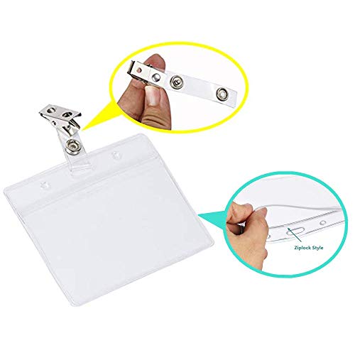 Aimtech Set of 50 Pcs Clear Plastic Horizontal Name Tag Badge Id Card Holders & Metal Id Badge Holder Clips with PVC Straps (Aimt1526)