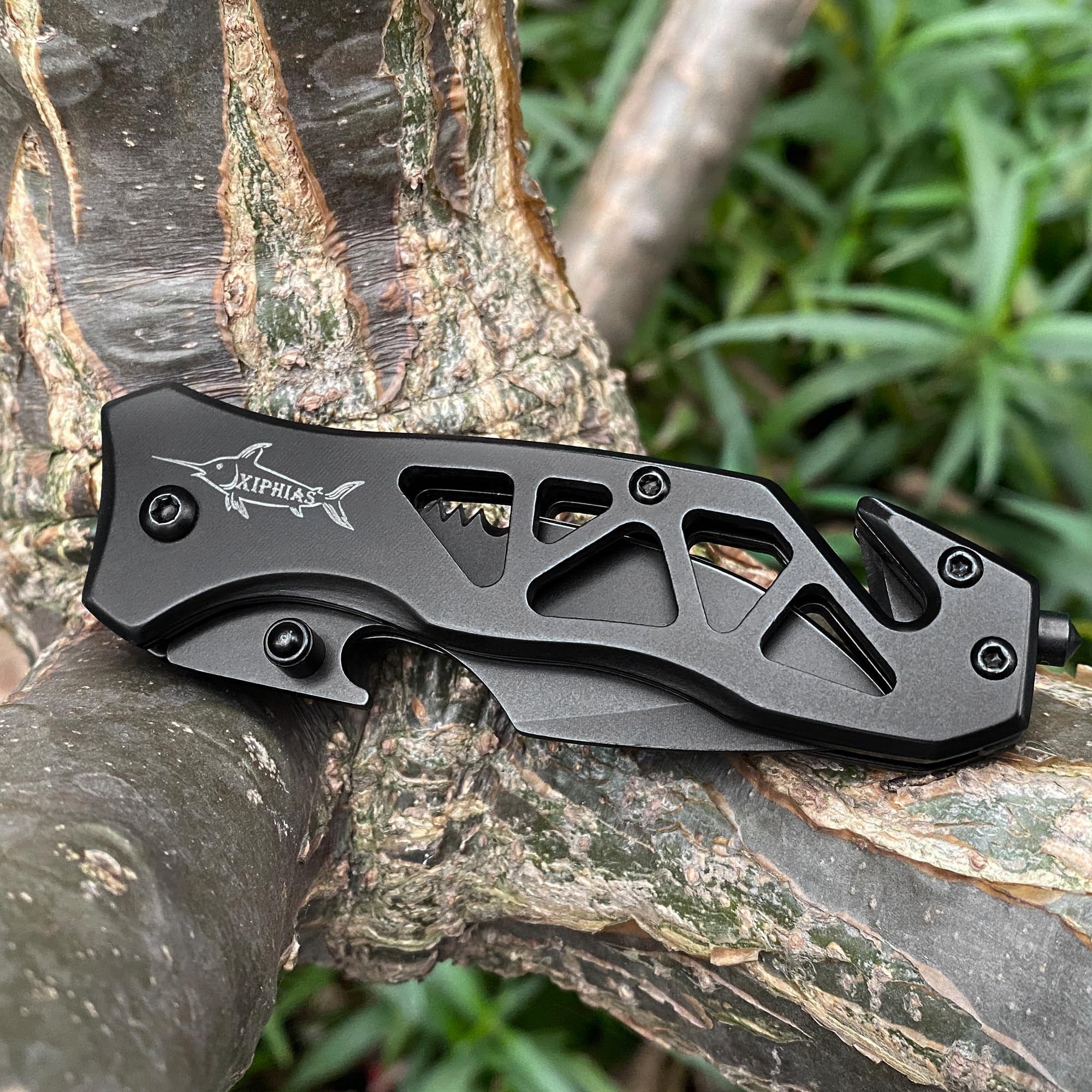 XIPHIAS Cool Folding Pocket Knife with Glass Breaker, Bottle Opener and Rope Cutter, Birthday Father's Day (D2)