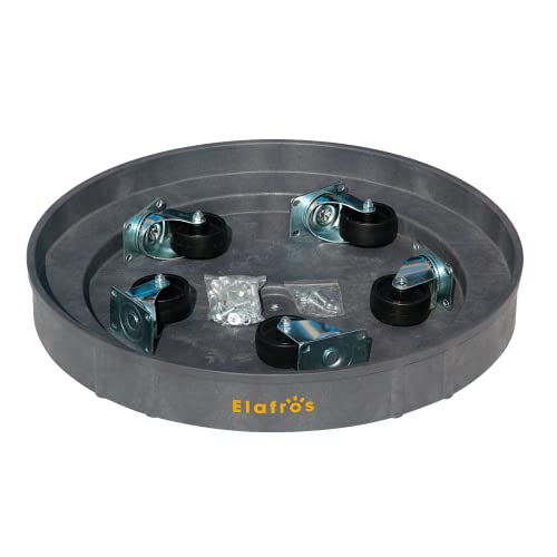 ELAFROS 30 Gallon and 55 Gallon Heavy Duty Plastic Drum Dolly β Durable Plastic Drum Cart 900 lb. Capacity- Barrel Dolly with 5 Swivel Casters Wheel,Grey