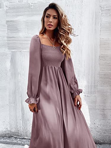 Floerns Women's Boho Floral Print Square Neck Flounce Sleeve A Line Long Dress Mauve Purple S
