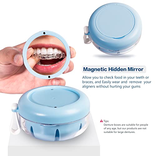 Denture Case Kit - 2 Pack - Definitely No-Leak Denture Bath Case for Home and Travel Kits Denture Cup with Strainer & Magnetic Mirror,Completely Clean Care for Retainer, Mouth Guard, & Denture (Grey)
