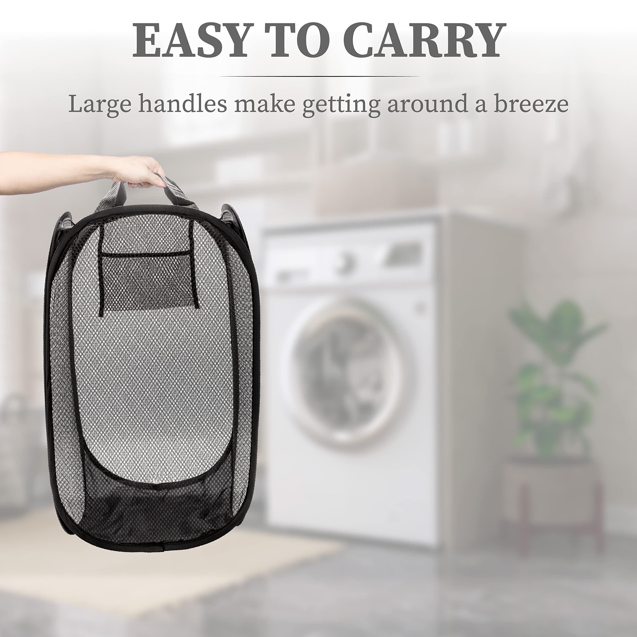 BROOKSTONE, 2 Pack, Compact Foldable Pop Up Laundry Hamper, Super Lightweight Mesh, Collapsible Space Saving Design, Portable with Carry Strap, Breathable Materials