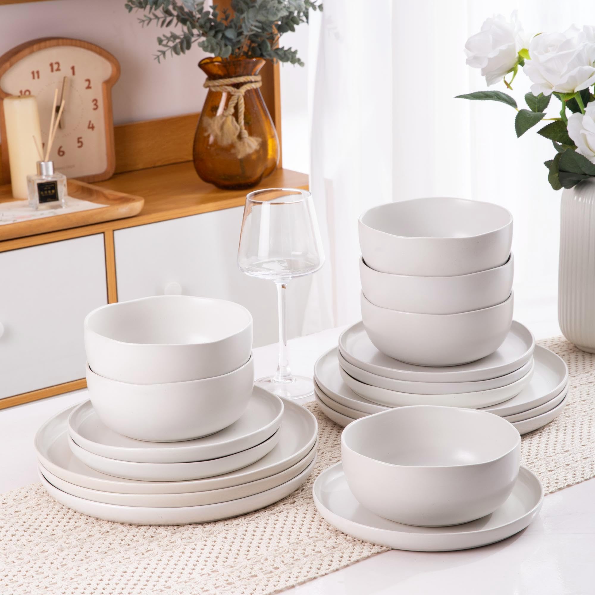 AmorArc Ceramic Dinnerware Sets, Wavy Rim Stoneware Plates and Bowls Sets, Highly Chip and Crack Resistant | Dishwasher & Microwave & Oven Safe Dishes set, Service for 4 (12pc)