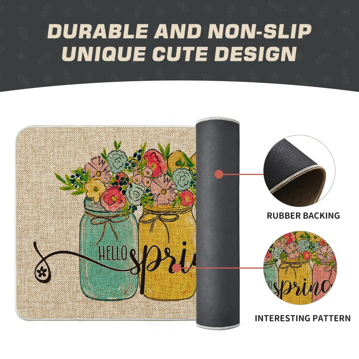Artoid Mode Vase Hello Spring Doormat, Seasonal Spring Summer Easter Holiday Anniversary Low-Profile Yard Floor Switch Mat for Indoor Outdoor 17 x 29 Inch