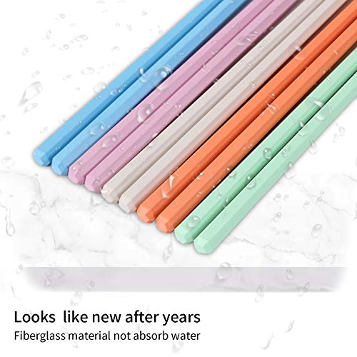 HuaLan Colorful Fiberglass Chopsticks, Dishwasher Safe Chopstick, Reusable Non-slip Chop Sticks, Lightweight Chopsticks 9 1/2 Inches, 5 Pairs