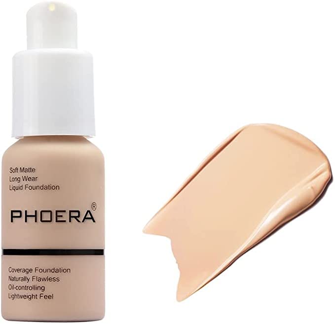 ABRUS® - PHOERA Foundation, Full Coverage Foundation, Soft Matte, Oil Control Concealer, Foundation Makeup Face Make up Long Lasting 24HR Waterproof 30ml (1 Piece - 102 Nude)