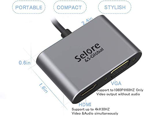 USB C to HDMI VGA Adapter,USB Type C to VGA HDMI Adapter Thunderbolt 3 VGA Adapter for MacBook Pro/iPad Pro/Air 2020 2019 2018,Dell XPS 13/15,Surface Pro, Galaxy S8/S9, Huawei P20