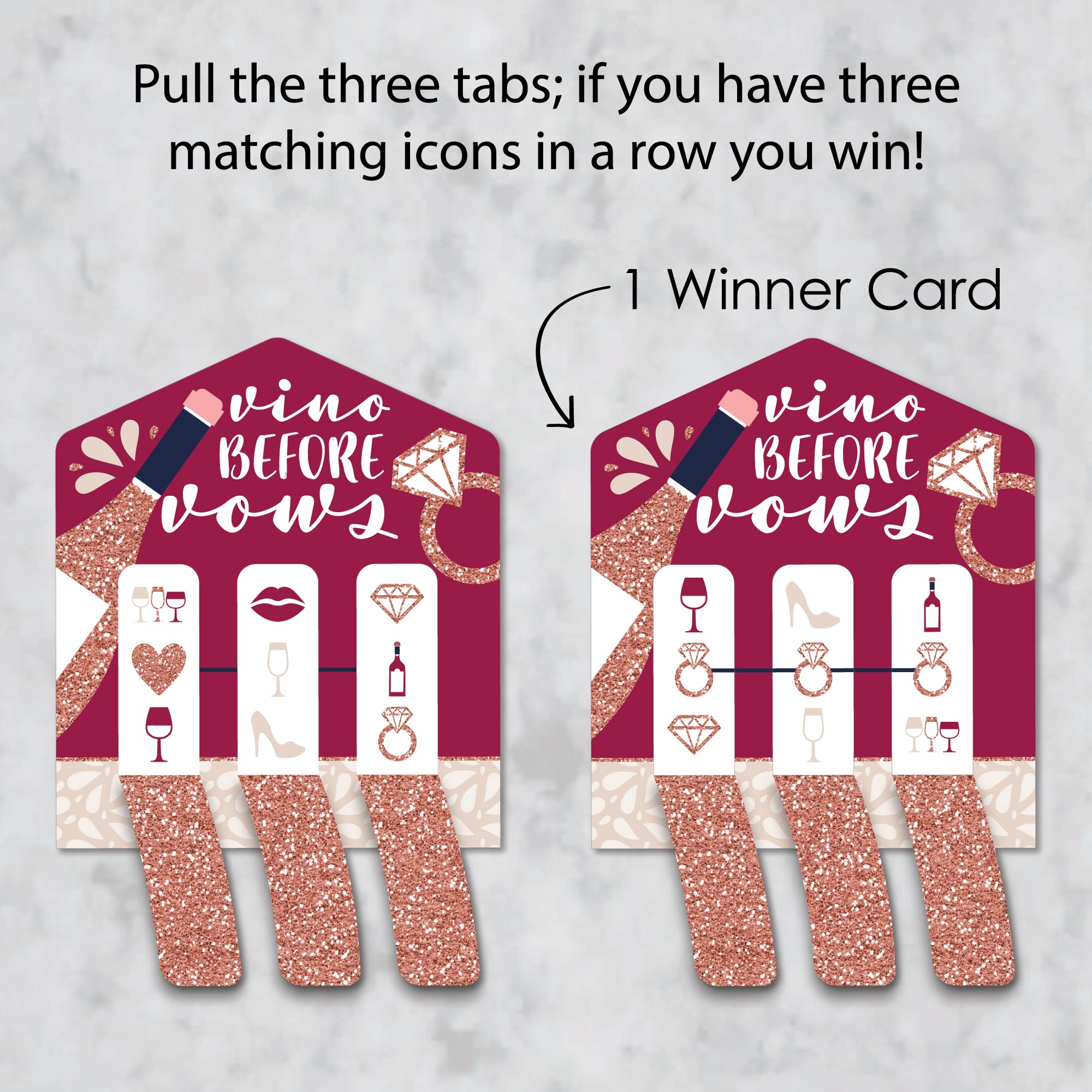 Big Dot of Happiness Vino Before Vows - Winery Bridal Shower or Bachelorette Party Game Pickle Cards - Pull Tabs 3-in-a-Row - Set of 12