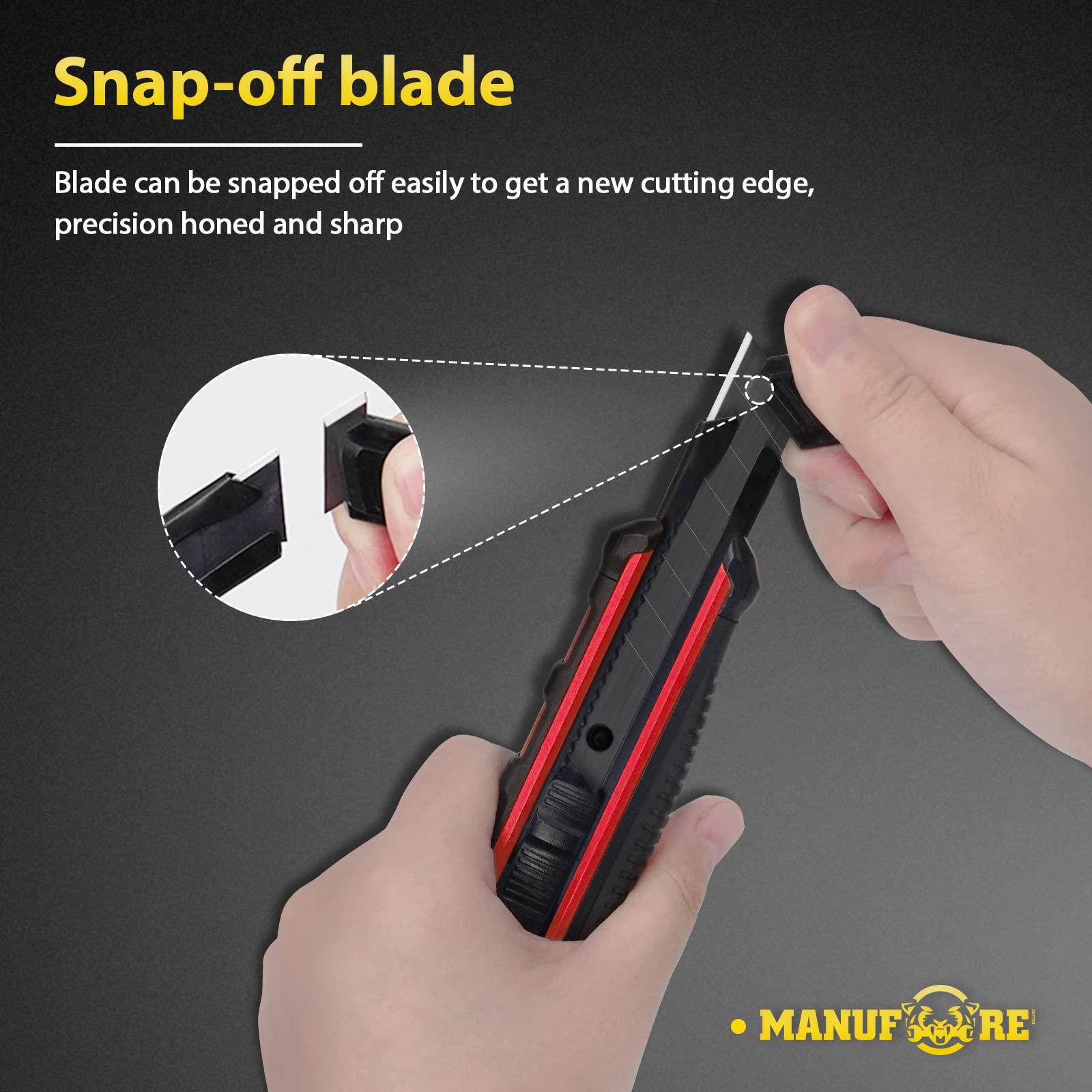 MANUFORE 18mm Utility Knife Heavy Duty Aluminum Alloy Snap-off knife with 10pcs Spare SK5 Steel Ultra Sharp Black Blade for Cutting Paper, Carpet, Cardboard Blue