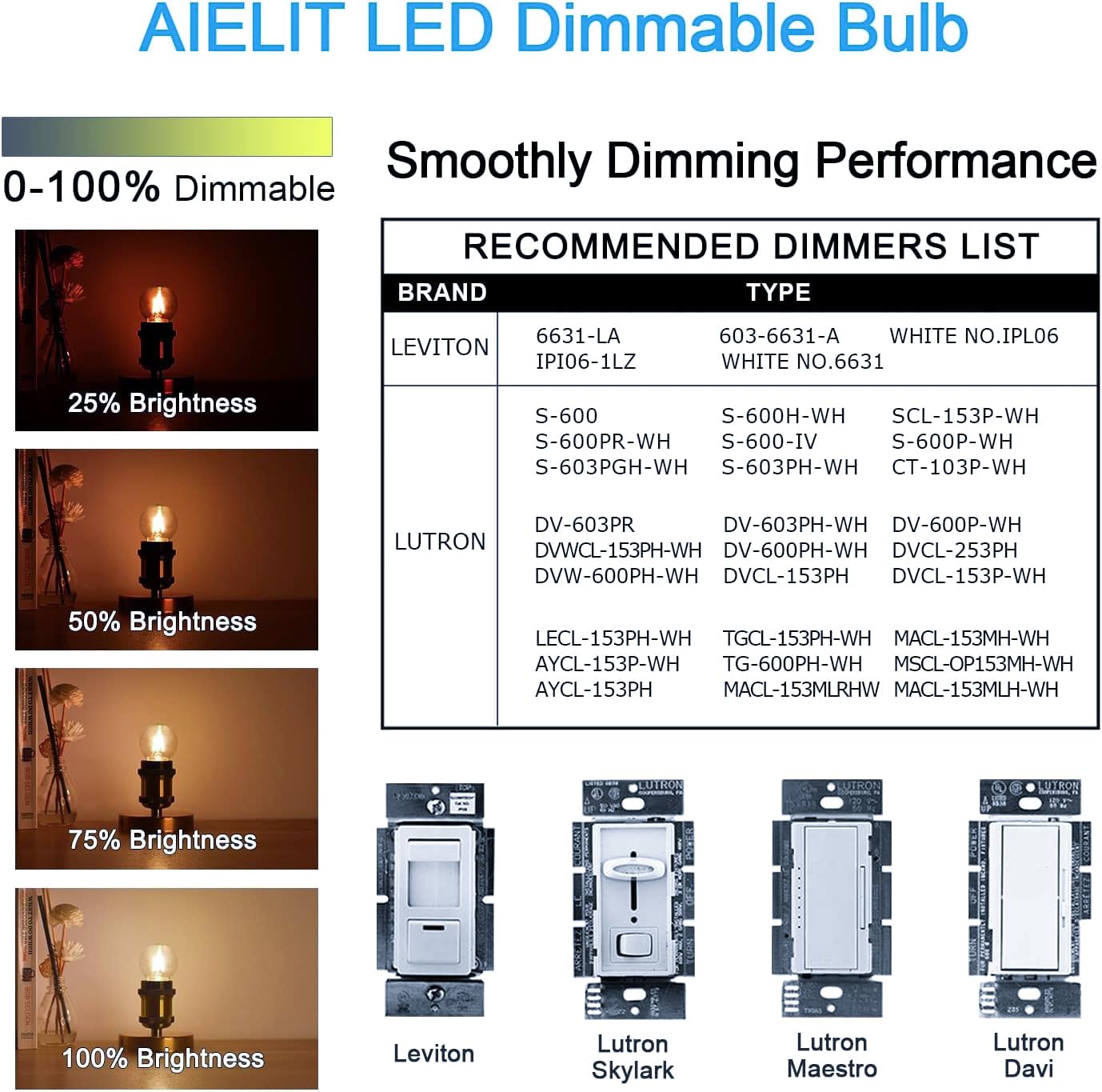 AIELIT Dimmable T45/T14 Tubular E26 LED Edison Bulb 60 Watt Equivalent, Soft White 3000K, 600 Lumens, LED Tube Light Bulbs for Ceiling Fan Bathroom Vanity Chandelier, 6-Pack
