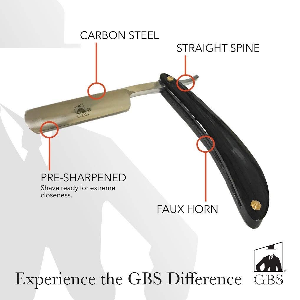 G.B.S Straight Razor Wet Shaving Kit - Classsic Shave Grooming Gift Set for Men - Includes: Straight Edge Razor, Shaving Brush, Alum Block, Shave Soap, Shave Mug Bowl,Sharpening Strop and Paste