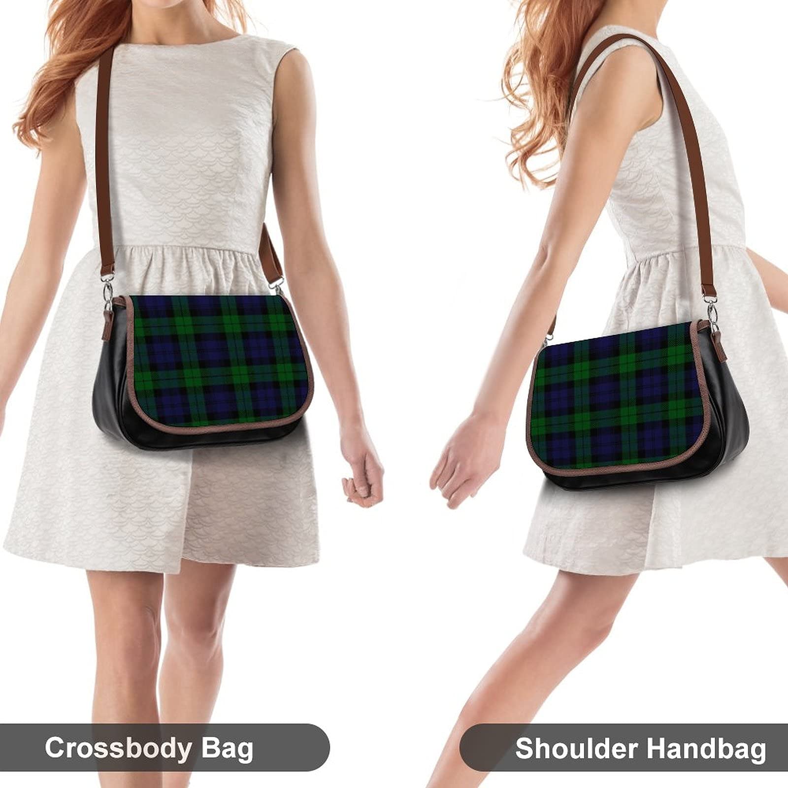 FunnyStar Black Watch Plaid Women's Crossbody Bag Messenger Handbags Purse with Adjustable Shoulder Strap