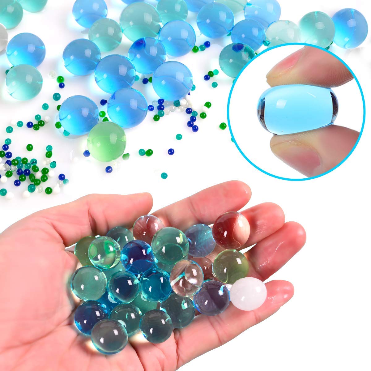 AINOLWAY Water Beads (Half Pound), 30,000 Ocean Water Gel Beads for Vase Fillers - 5 Ocean Colors Crystal(14 year+)