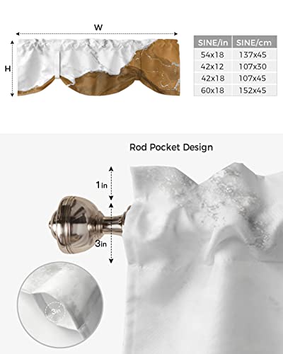 Funnywall88 Tie Up Curtain Valance for Living Room,Wild Marble Pattern Gold Brown White Ombre Valance for Kitchen Window Valance Adjustable Tie-up Valance 12 Inch Rod Pocket 1 Panel