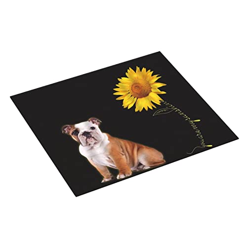Funny Dog with Sunflower Printed Drying Mat For Kitchen Ultra Absorbent Microfiber Dishes Drainer Mats Non-Slip Silicone Quick Dry Pad - 18 X 16inch