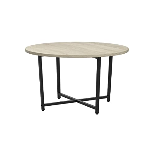 Round Coffee Table, Modern Small Coffee Table Sofa Table Tea Table for Living Room, Office Desk, Balcony, Wood Desktop and Metal Legs, 23.6inch White Oak