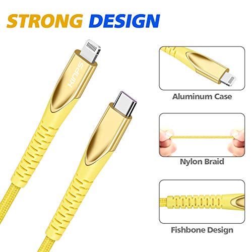 KINPS MFI Certified (10ft/3m) USB C to Lightning Fast Charging Cable Compatible with iPhone 12 Pro Max/12 Pro/12/11Pro/11 Pro Max/X/XS, Supports Power Delivery(for Use with Type C Chargers), Yellow