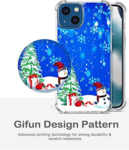 Christmas Case for iPhone 13 Mini,Gifun Hard PC+TPU Bumper Clear Protective Case Compatible with iPhone 13 Mini 5.4" 2021 - Christmas Tree and Snowman