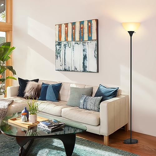 Coucrek Floor Lamp, LED Standing Lamps with White Plastic Shade, Black Modern Torchiere Floor Lamp, Tall Lamps for Living Room Dorm Bedroom Office, Rotary Switch, E26 Base, Bulb not Included