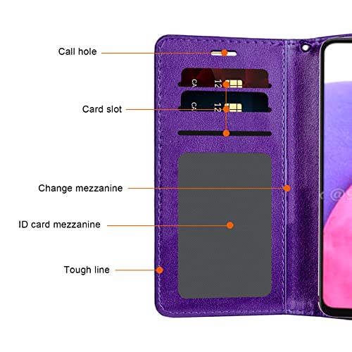 EnCASEs Wallet Case with Hand Strap for Samsung A53 5G,PU Leather Clip Flip Phone Case Cover with ID Card,Credit Card Pocket Holder (Stand Feature),Purple Butterfly Case for Samsung Galaxy A53 5G 2022