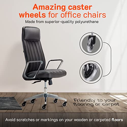 Office Chair Wheels - 98% Universal Fit Caster (3 Inch, Set of 5) Replacement Rollerblade Style Desk for Hardwood Tile Vinyl Carpet Casters