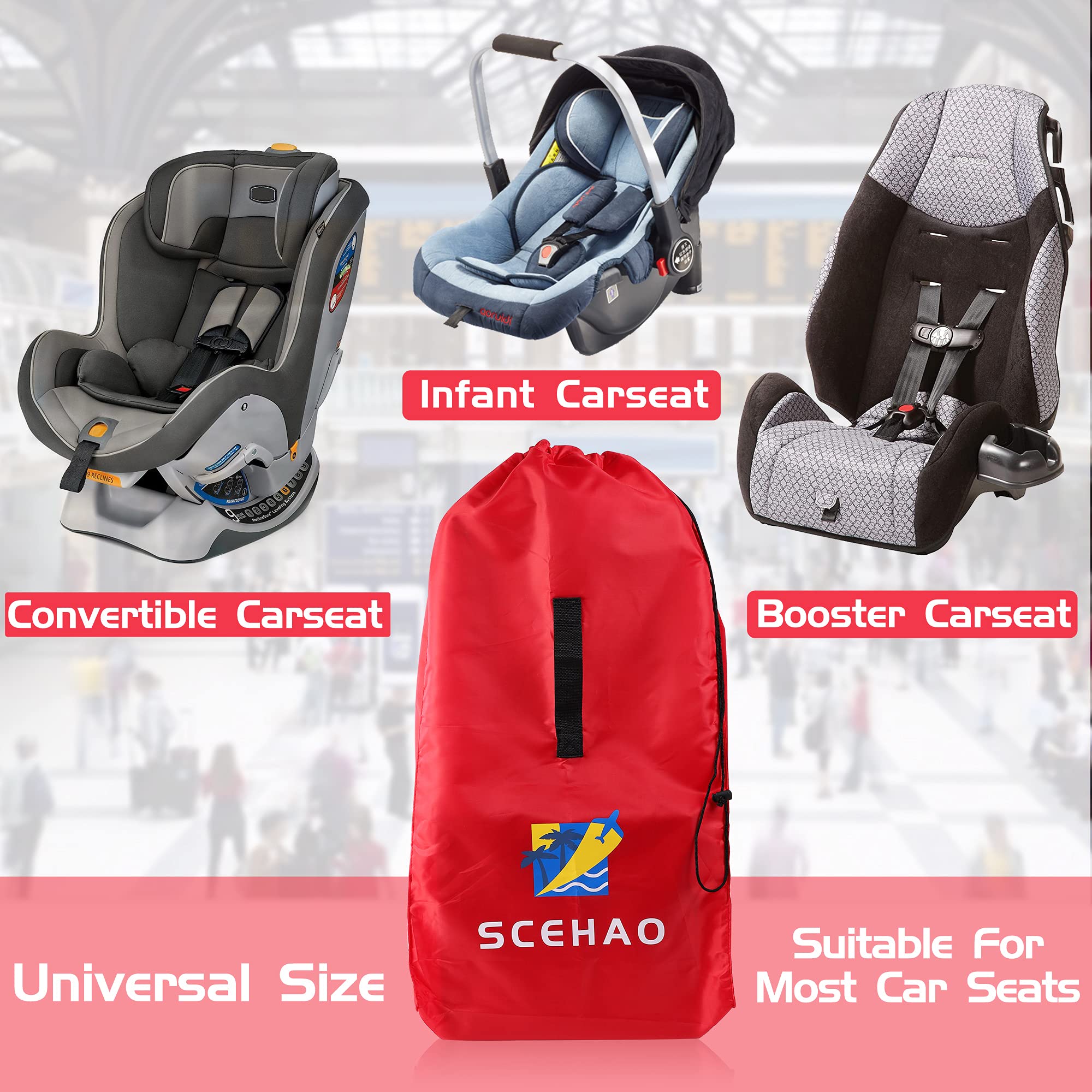 Car Seat Travel Bag and Stroller Bag for Airplane (Red Set)