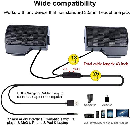 SUPVIN Portable Mini Speakers, External Clip On Computer Speakers, USB Powered Wired Multimedia Mini Soundbar for PC Computer Laptop Speakers