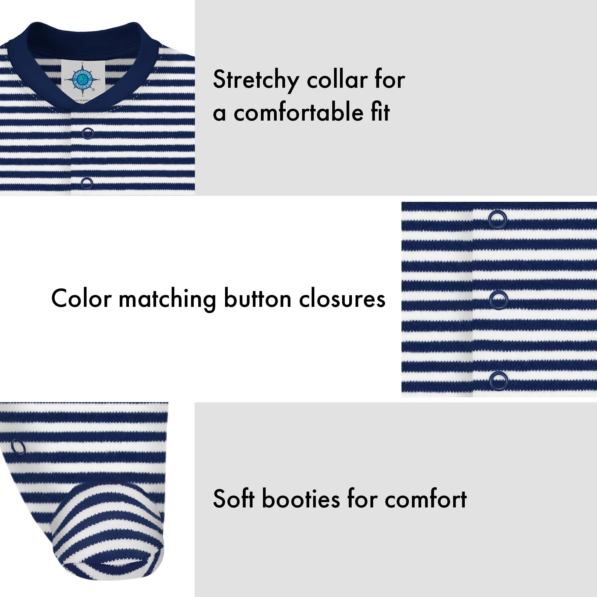 Creative Knitwear Villanova University Wildcats Striped Newborn Footed Baby Romper, Navy, 6-9 Months