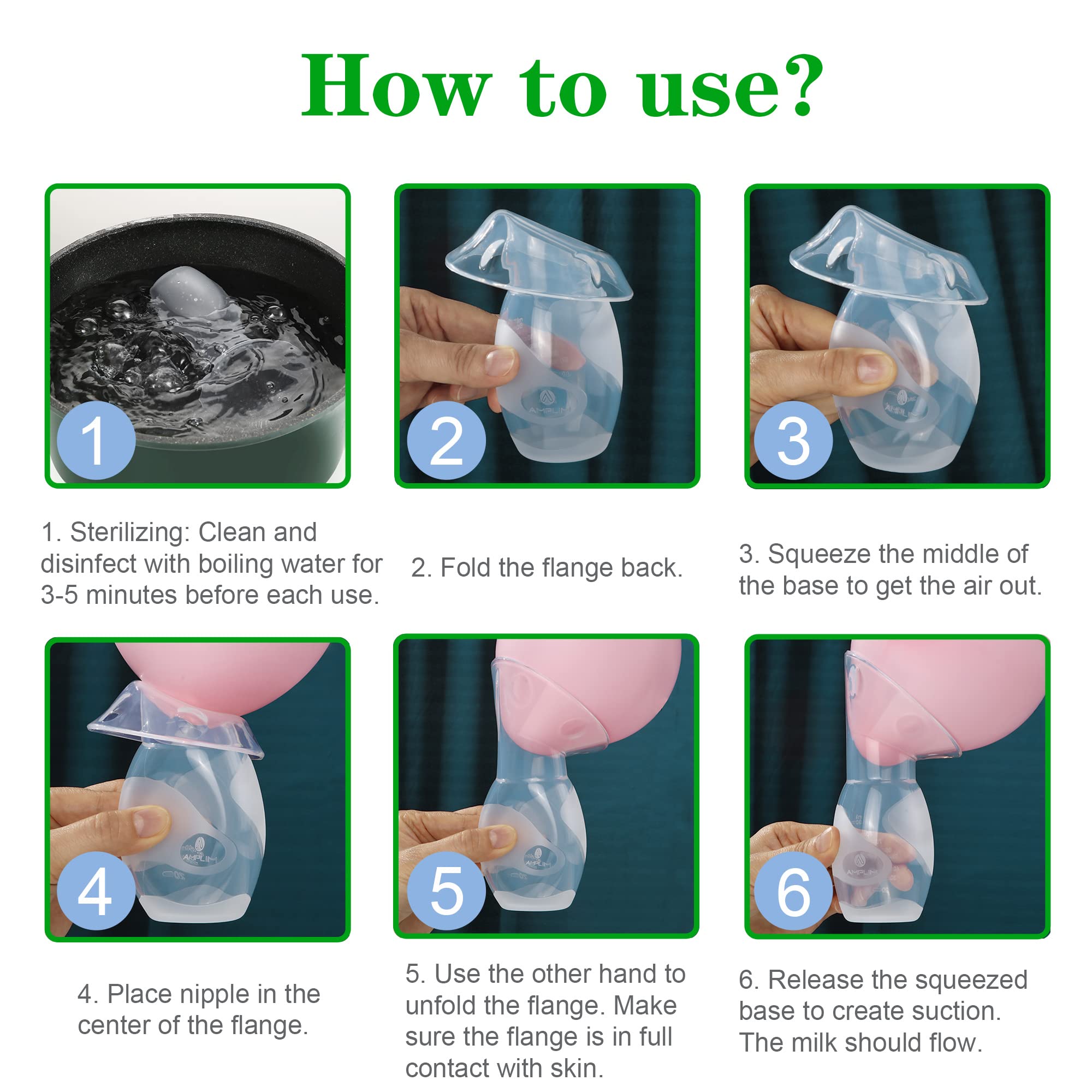 Amplim Gen 2 Manual Breast Pump/Collector for Breastfeeding with Stopper (2-Pack 4 oz/100ml) Food Grade Silicone BPA PVC and Phthalate Free (Blue + Green)