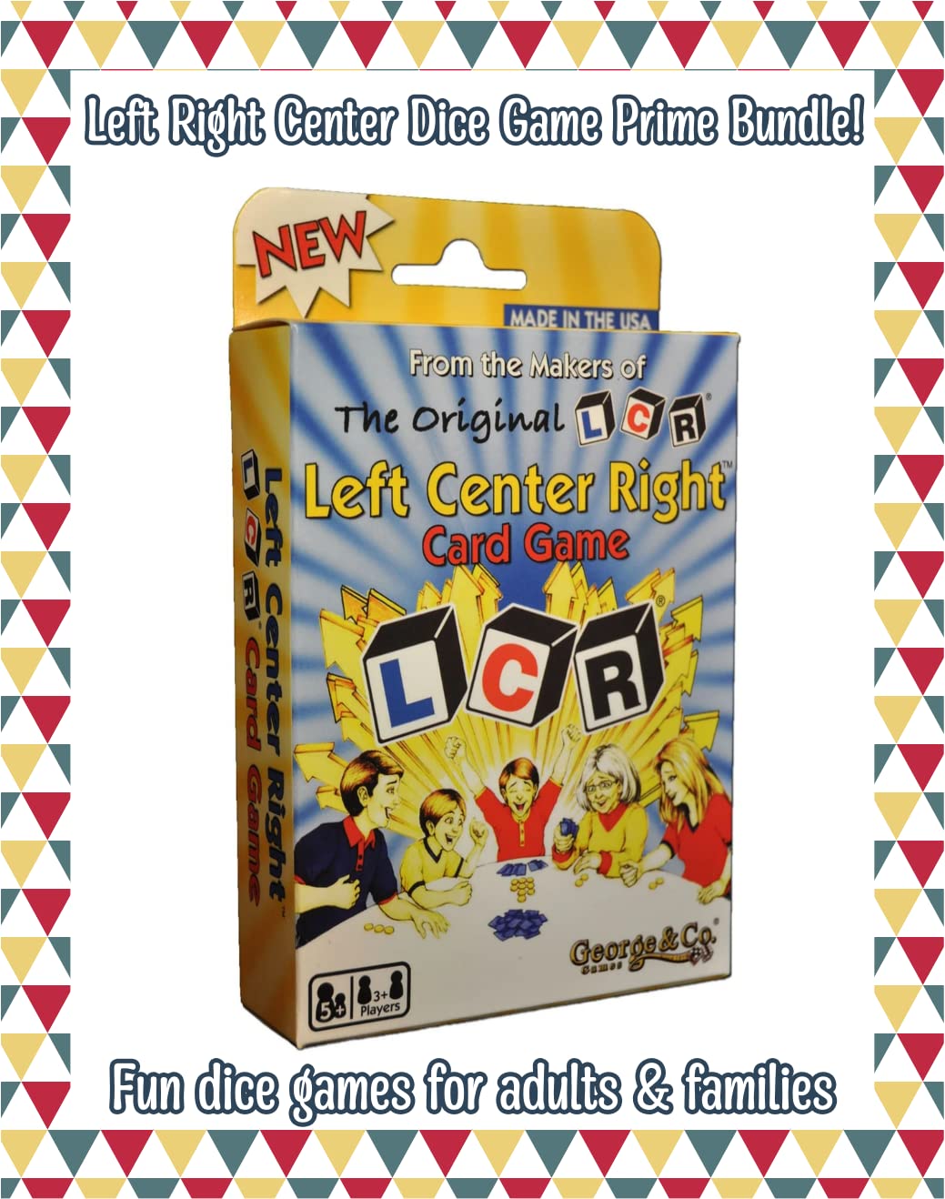 George & Company LCR Left Right Center Dice Game Prime 2-Pack Bundle | Original LCR Left Center Right Dice Game (Blue Tin) + New LCR Card Game | George and Company Left Center Right Game