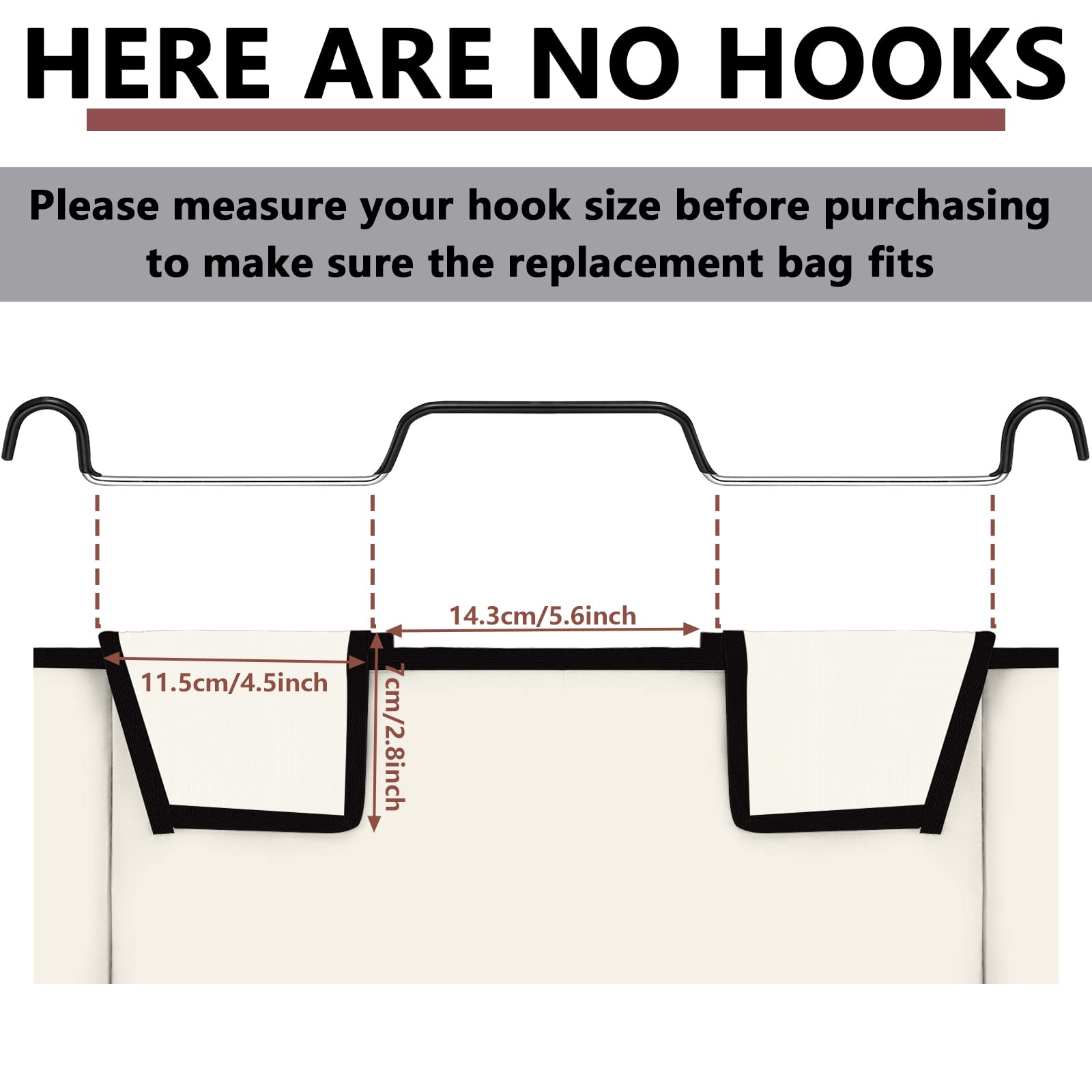 Laundry Sorter Replacement Bags Hamper Cart Removable Replacement Bags Laundry Storage Organizer Bag Laundry Hamper Liner, No Hooks 14.76 x 8.66 x 21.65 Inch (Beige, 3 Pcs)