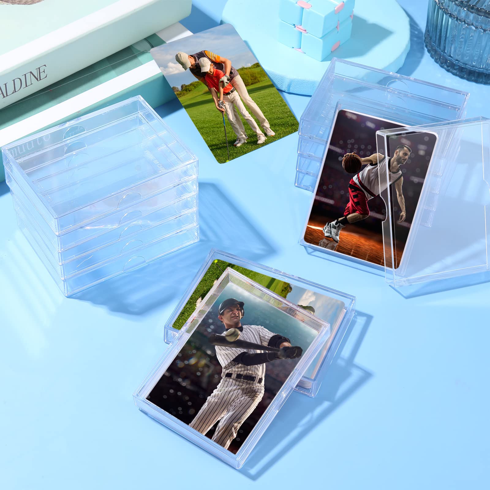 Gersoniel 8 Pcs Baseball Card Case Trading Card Protector 35 Trading Card Capacity Hinged Box Holder Case for Football Plastic Sports Card Case Trading Cards Card Storage and Display, Holds 280 Cards