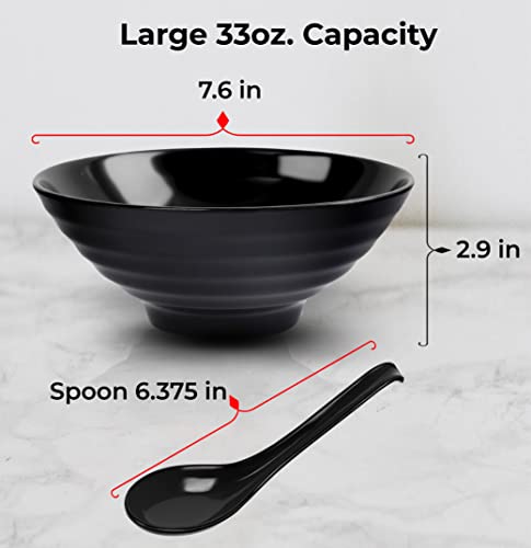 ANNIE'S KITCHEN Japanese Ramen Bowl Set Naruto Ramen Bowl with Chopsticks- Melamine Dinnerware Set. 33oz Ramen Noodle Bowls, Asian Soup Spoon, Japanese Chopsticks, Stands. 8 Piece Set for 2