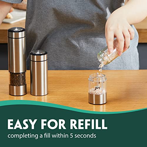 Electric Salt and Pepper Grinder Set - Kitexpert Battery Operated Pepper Mill with Light - One Handed Operation with Large Button - Up to 5 Adjustable Grinding Levels