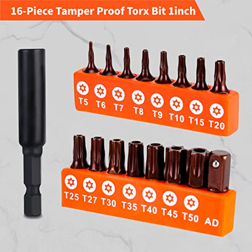 ALWORKKIT 37-Piece Hex Head Allen Wrench Drill Bit & Tamper-proof Torx Bit Set,1PC Strong Magnetic Extension Socket, 1/4" Metric and SAE S2 Steel Hex Bits Set Tool kit. Nice Gifts