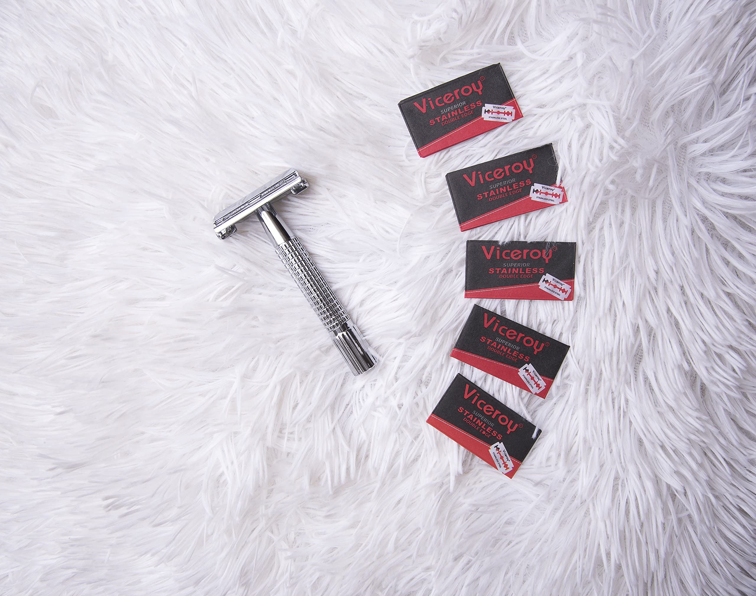 Swedish Platinum Bladed Double Edge Razor Kit for Zero Irritation - Stainless Steel Safety Razor Kit for Comfortable Wet Shaving with 5 Swedish Platinum Super Blades by grace & stella (5 Blades)