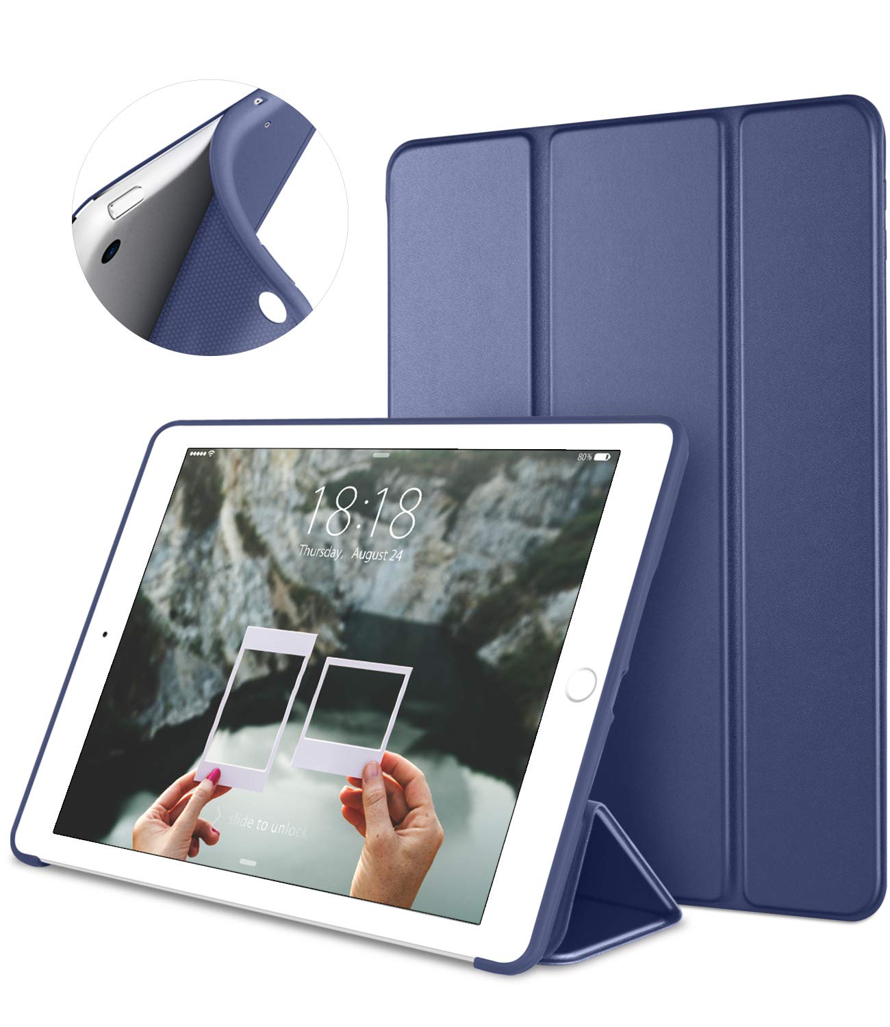 DTTO Mini Case for iPad Mini 3/2/1, (Not Compatible with Mini 5th Generation) Ultra Slim Lightweight Smart Case Trifold Cover Stand with Flexible Soft TPU Back [Auto Sleep/Wake],Navy Blue