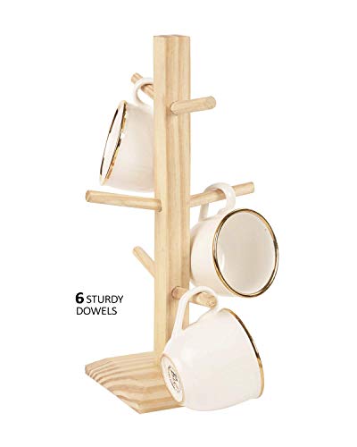 STORE INDYA Wooden tea coffee mug display stand 6 Hook