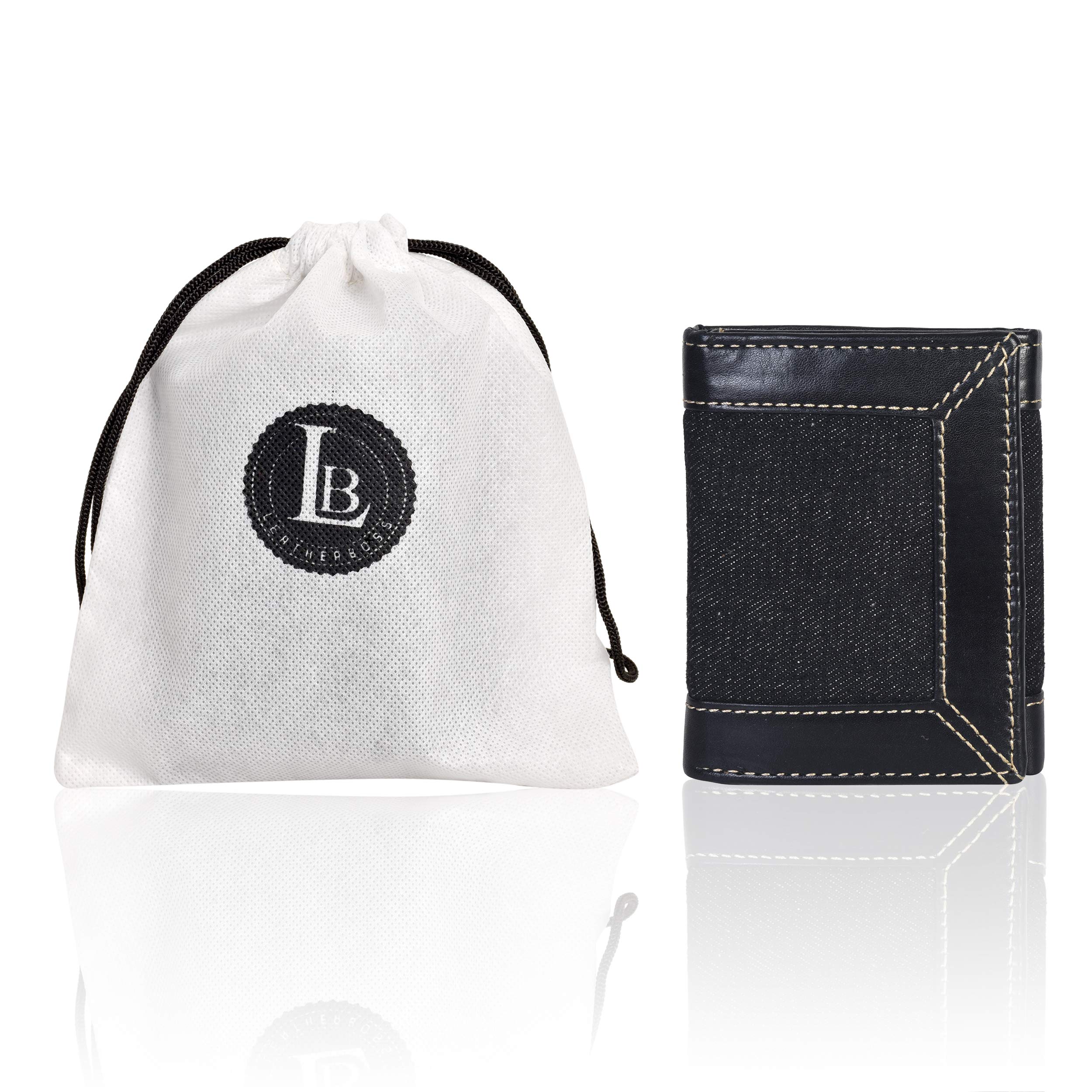 Denim Men's Trifold Designer Wallet - Sleek and Slim Includes ID Window and Credit Card Holder by Leatherboss