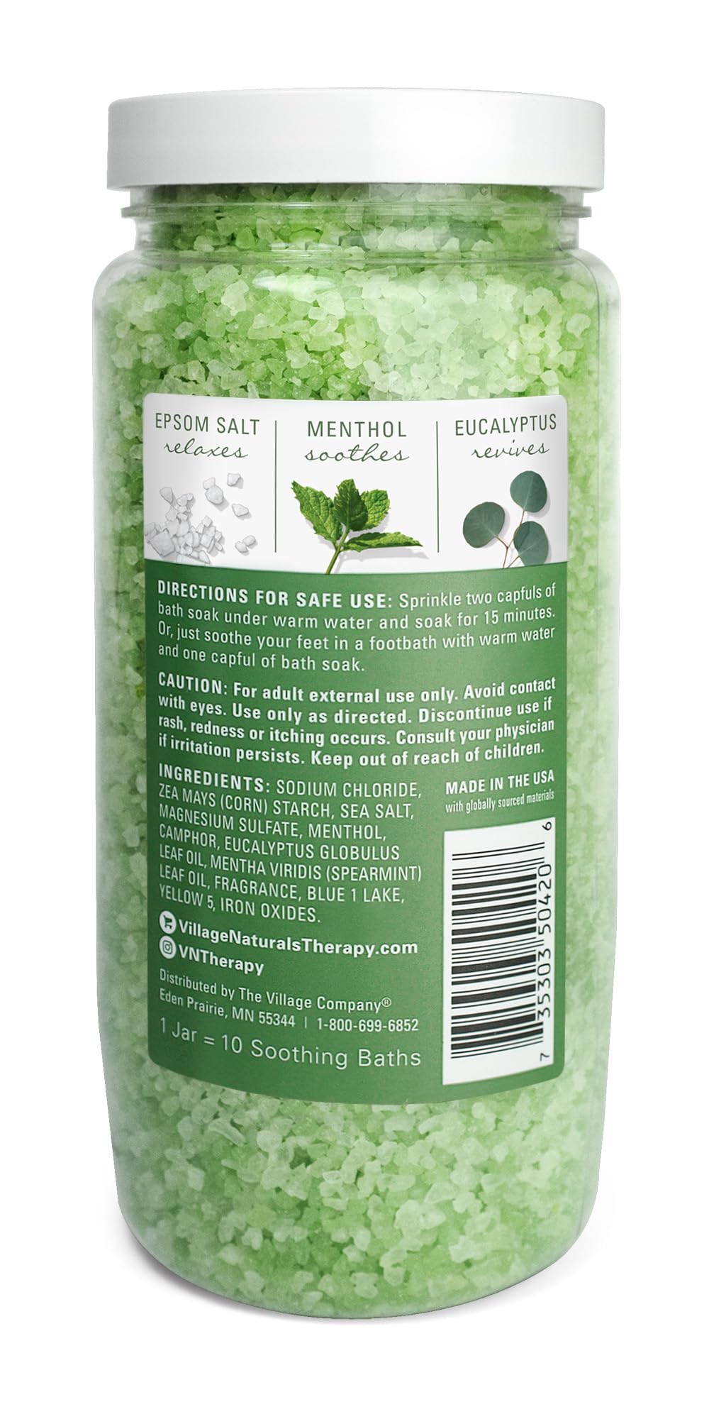 Village Naturals Therapy, Muscle Concentrated Mineral Bath Soak, Eucalyptus Mint Scent, 20 oz, Pack of 4