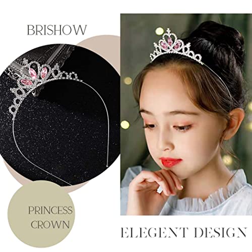 Brishow Rhinestone Girls Tiara and Crown Silver Crystal Princess Crowns Birthday Party Headband Tiaras (Pink)