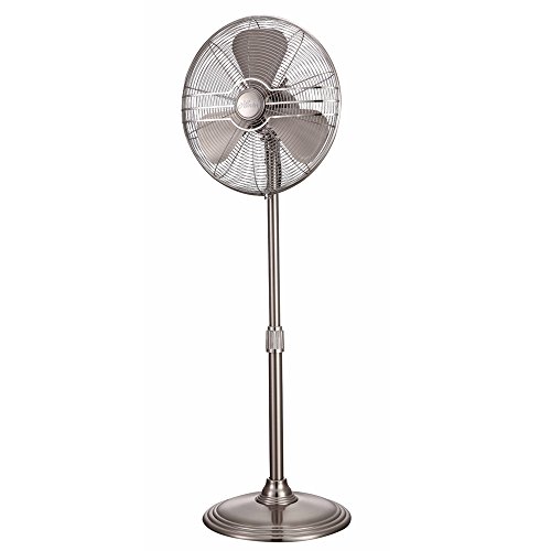 Hunter 90438z Adjustable 3 Speed Retro Pedestal Stand Floor Fan, 80 Degree Oscillation, 16”, Brushed Nickel Finish