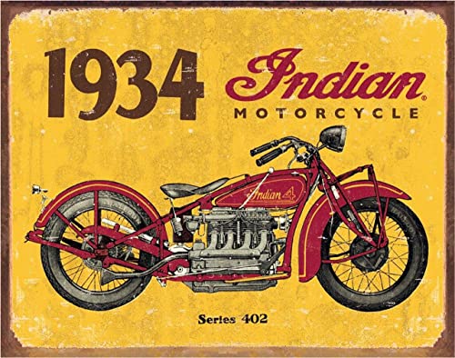 Desperate Enterprises 1934 Indian Motorcycle Tin Sign - Nostalgic Vintage Metal Wall Décor - Made in USA