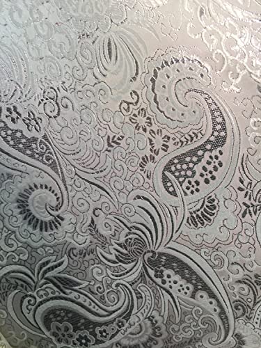 Brynn Silver Paisley Floral Brocade Chinese Satin Fabric by The Yard - 10054